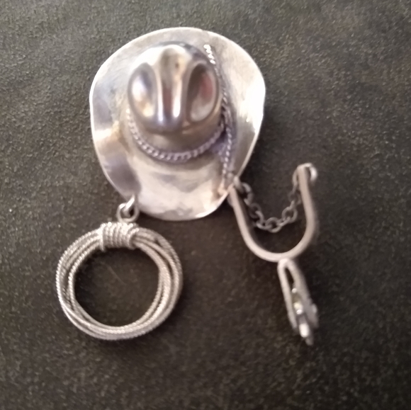 Jewelry | Vintage Sterling Silver Cowboy Hat Pin And Earrings | Poshmark